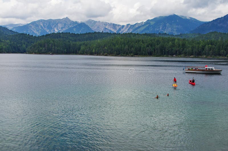 Boat in the Mountain Lake Eibsee Editorial Photography - Image of ...