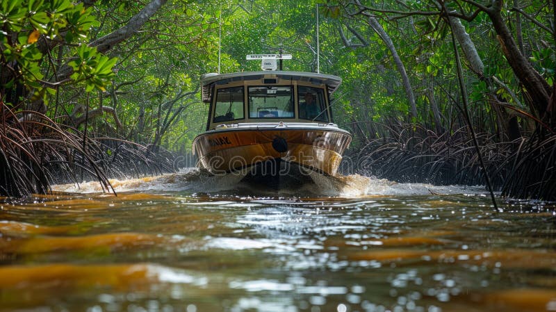 A Boat Navigating through a Mangrove Forest in the Afternoon Stock ...