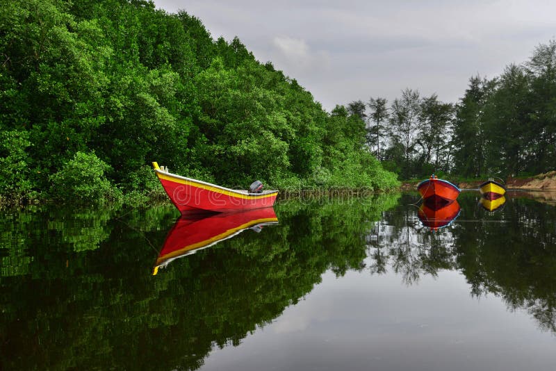 Boat and Nature Scene with Reflection Stock Image - Image of panorama ...