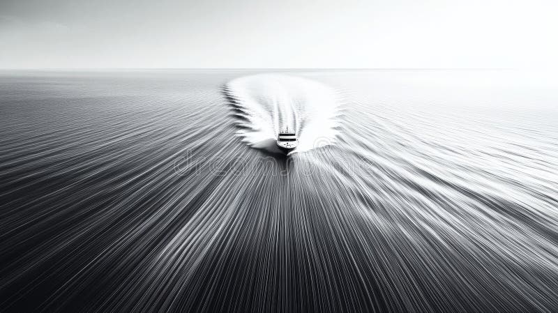 A Boat Navigates through the Ocean, Leaving Behind a Trail of Thin ...