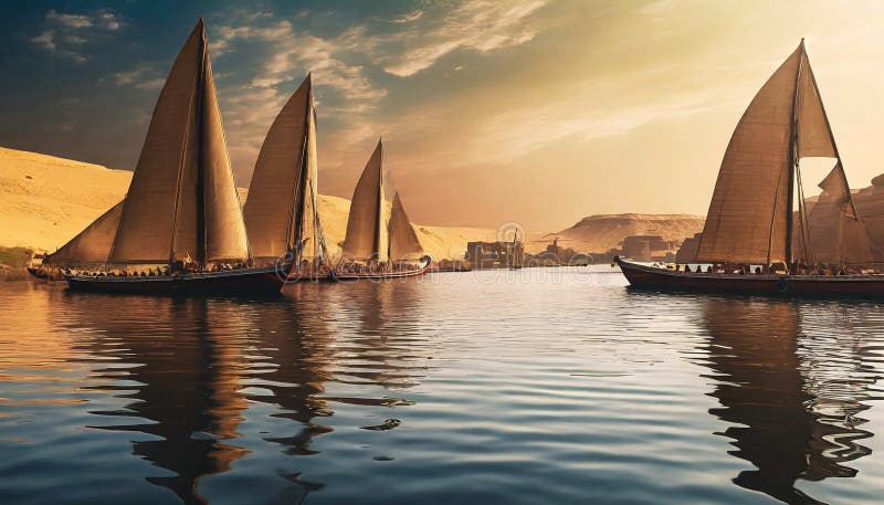 Boat on the nile at sunset stock illustration. Illustration of cover ...