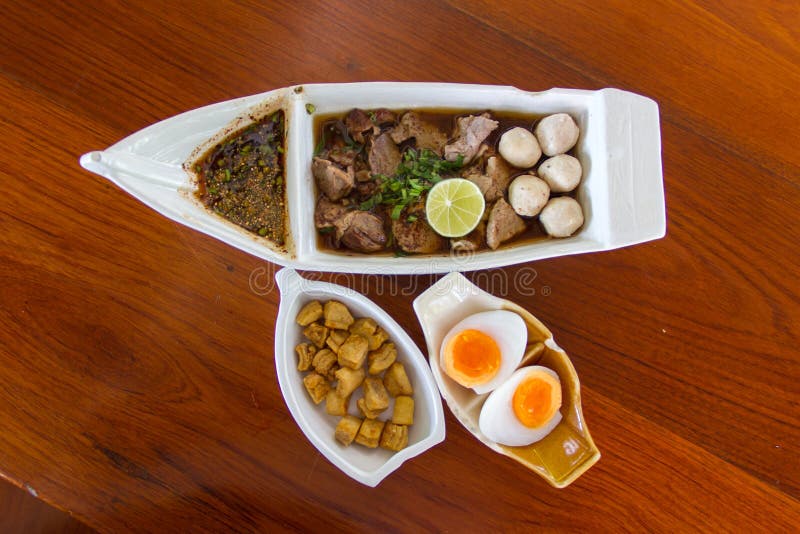 Boat Noodles and Side Dishes Stock Photo - Image of vegetable, boat ...