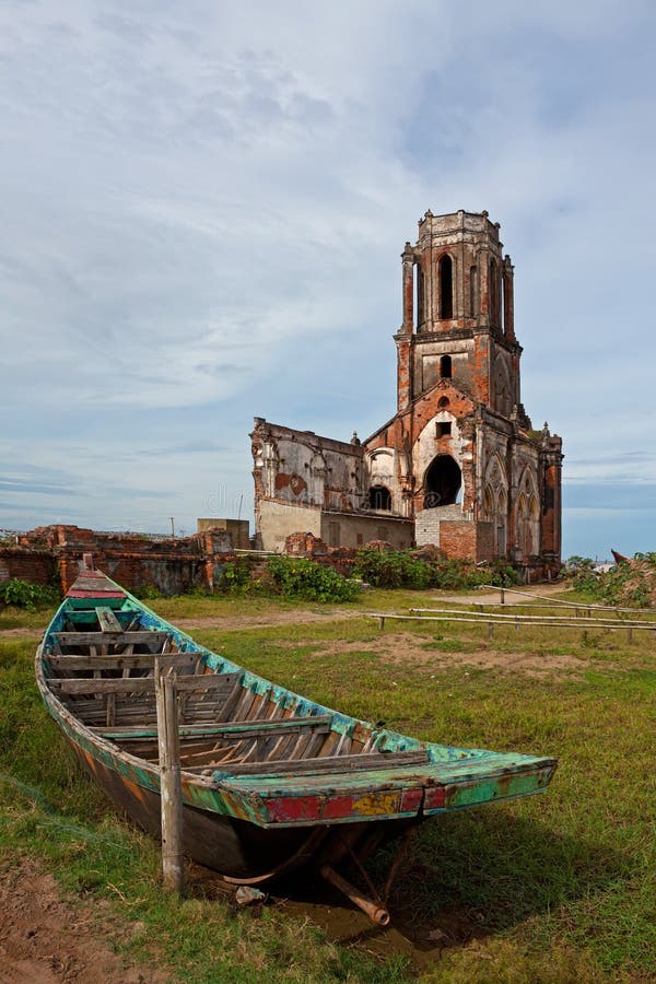 The Boat and Old Church in Vietnam Stock Photo - Image of medieval ...