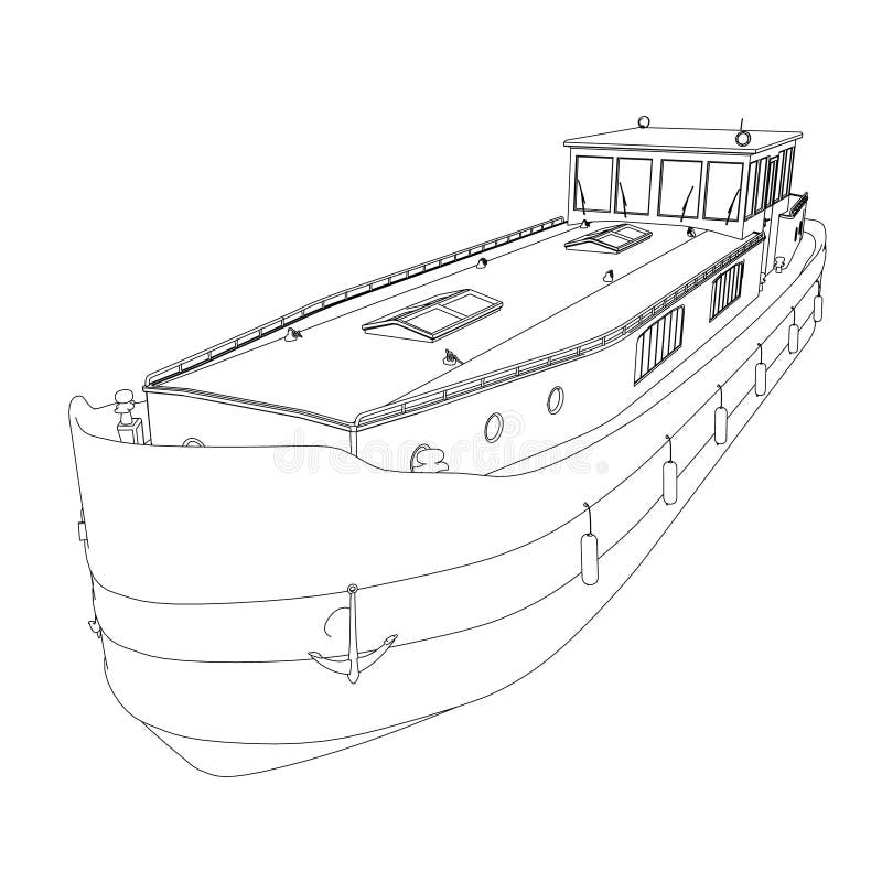 Boat Outline from Black Lines Isolated on White Background. Vector ...