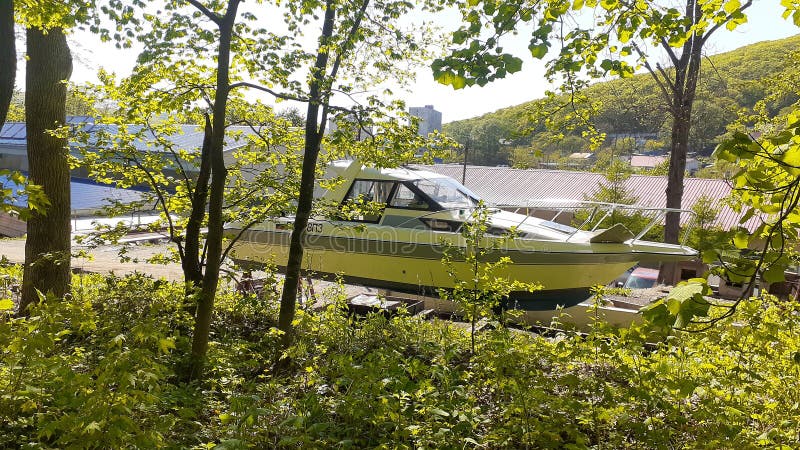 Boat parked on the ground stock photo. Image of leaf - 233826150