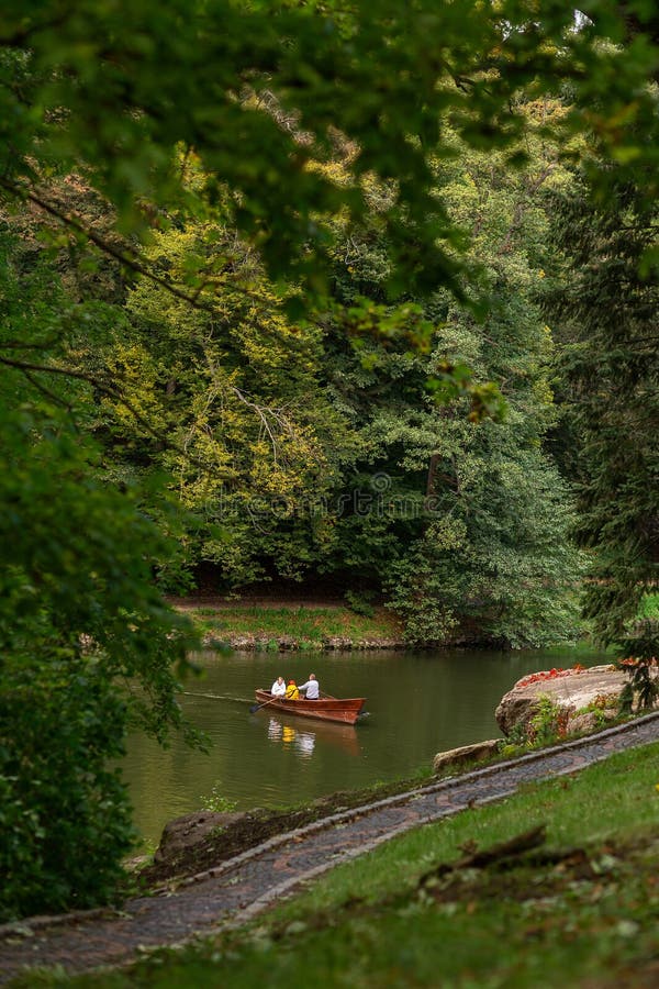Boat with People in a Lake in the Forest Sofievka Park Uman Stock Image ...