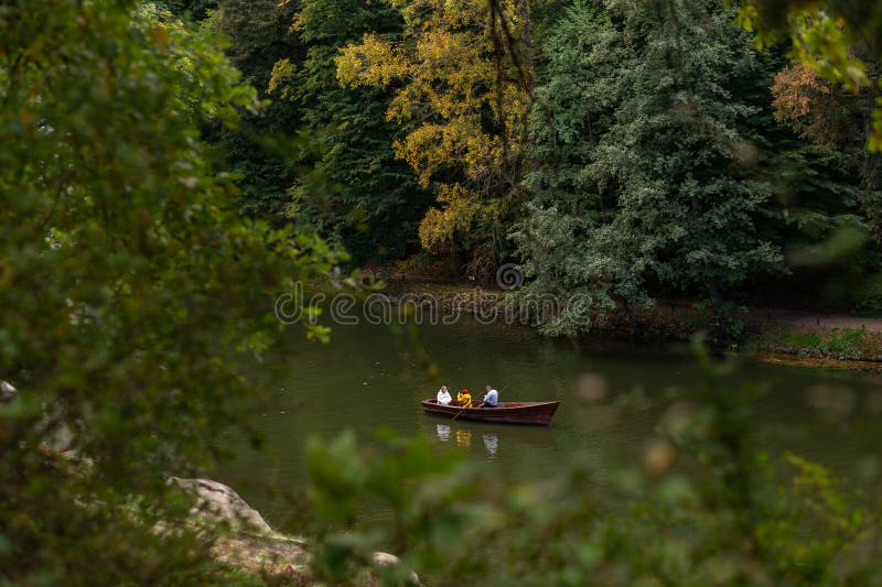 Boat with People in a Lake in the Forest Sofievka Park Uman Stock Photo ...