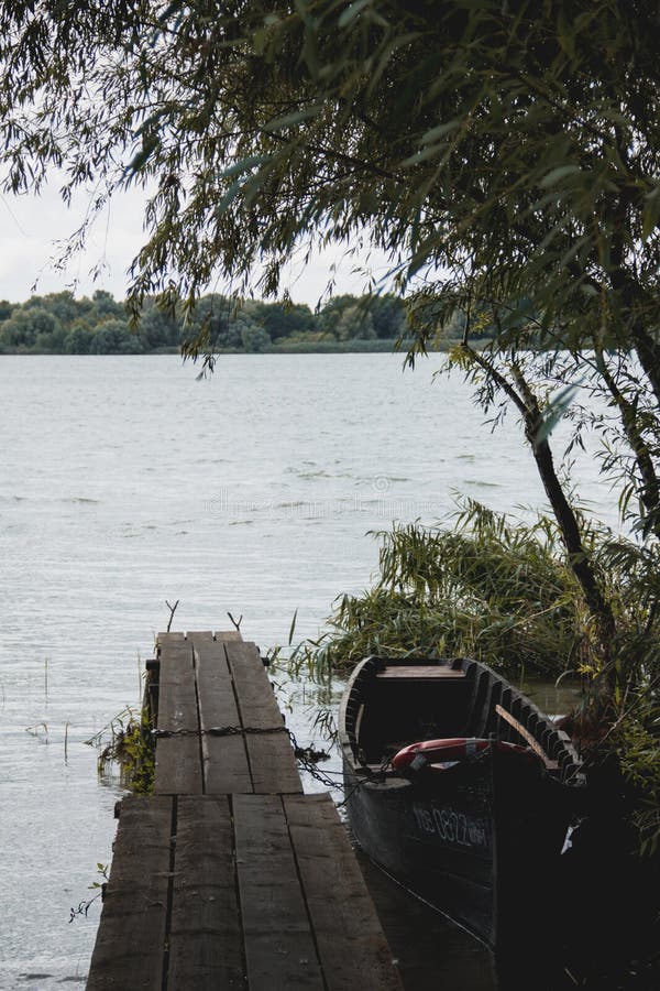 Boat on the Pier. Access To the River Stock Photo - Image of ...