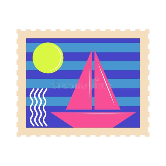 Boat postage stamp stock vector. Illustration of philately - 357576326