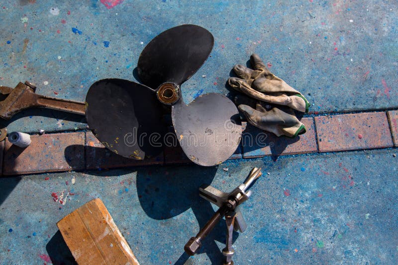 Boat Propeller Improvement Repair Tools and Gloves Stock Photo - Image ...