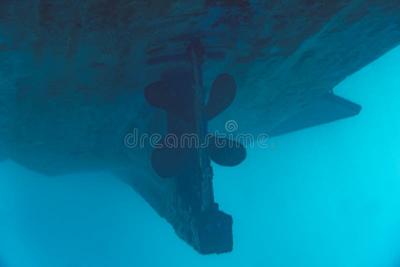 Boat Propeller and Rudder on a Large Vessel in Water Stock Photo ...