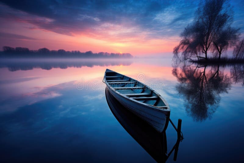 The Boat is in Quiet Calm Stagnant Water of the Lake. Peace and Quiet ...