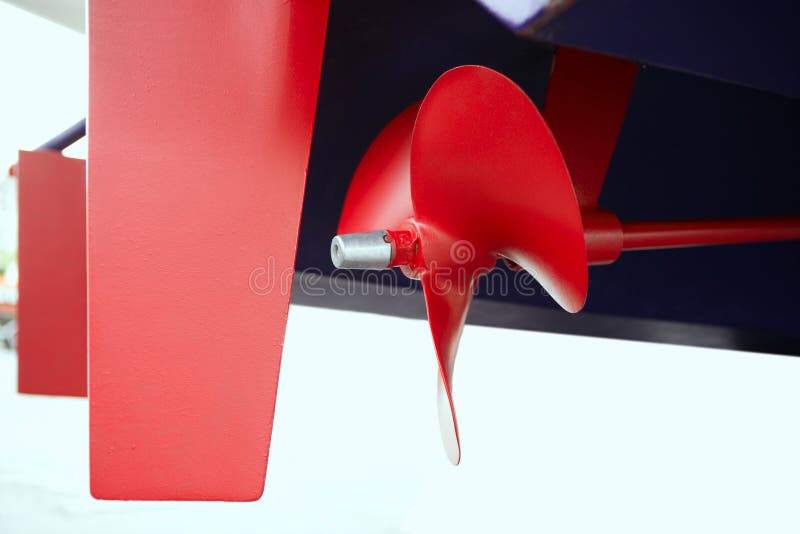 Boat Red Paint Propeler Helix in Blue Hull Boat Stock Photo - Image of ...