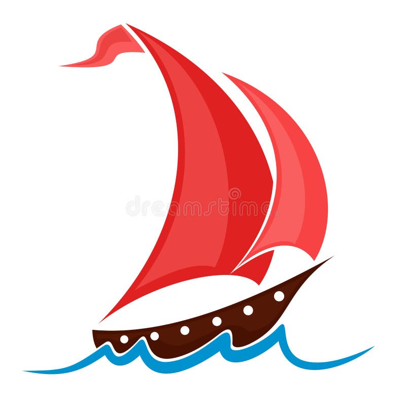 Boat with red sails. stock vector. Illustration of vessel - 65508604