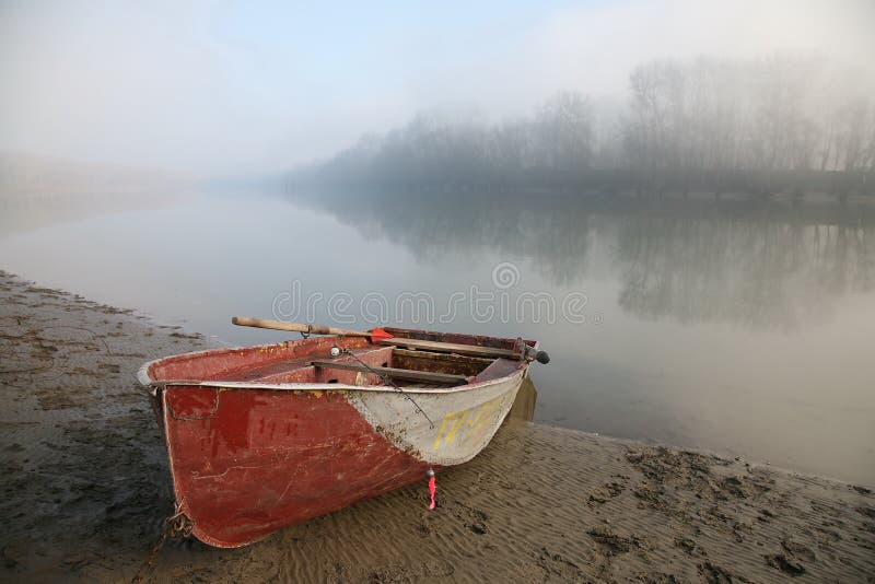 The boat on the river. stock photo. Image of nature, mist - 25589932