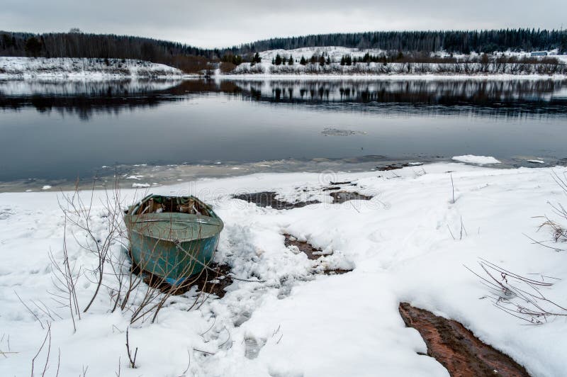 Boat on the River stock photo. Image of icicle, railway - 61194268