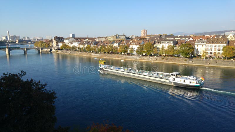 Boat on the River Rhine in the City of Basel Switzerland Stock Image ...