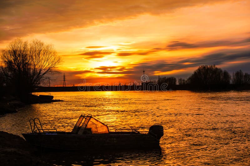 Boat and River in Spring Sunset1 Stock Photo - Image of reflection ...