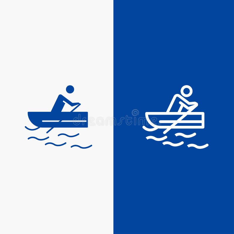Boat, Rowing, Training, Water Line and Glyph Solid Icon Blue Banner ...