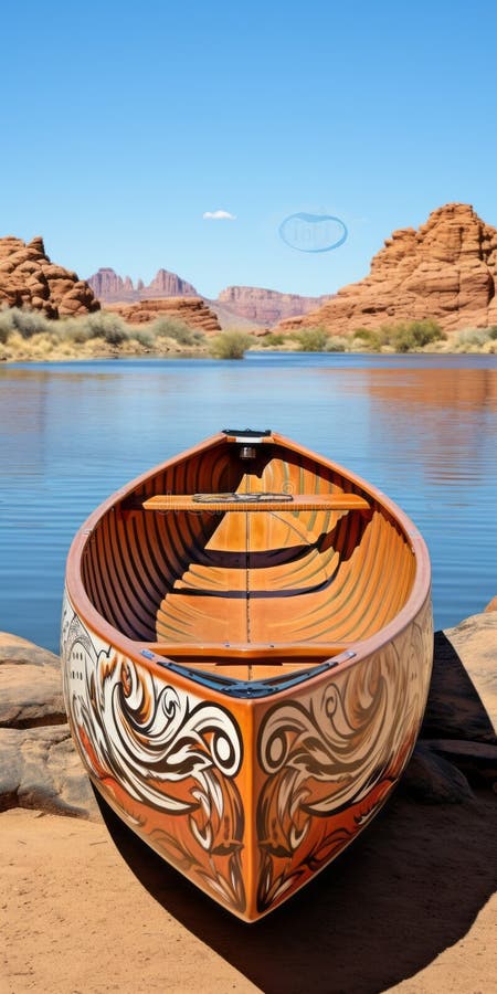 Colorful Wood Boat on Water: a Desertwave Precisionist Masterpiece ...