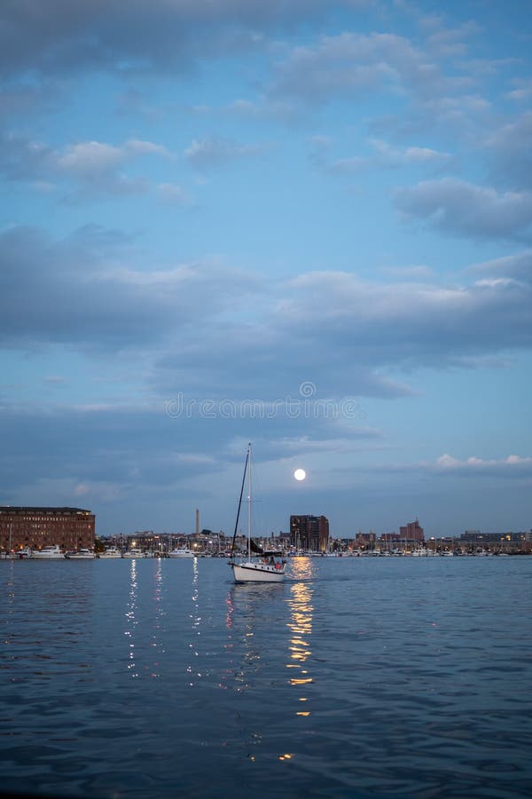 Boat Sailing on Water at Moonlight Stock Image - Image of landscape ...