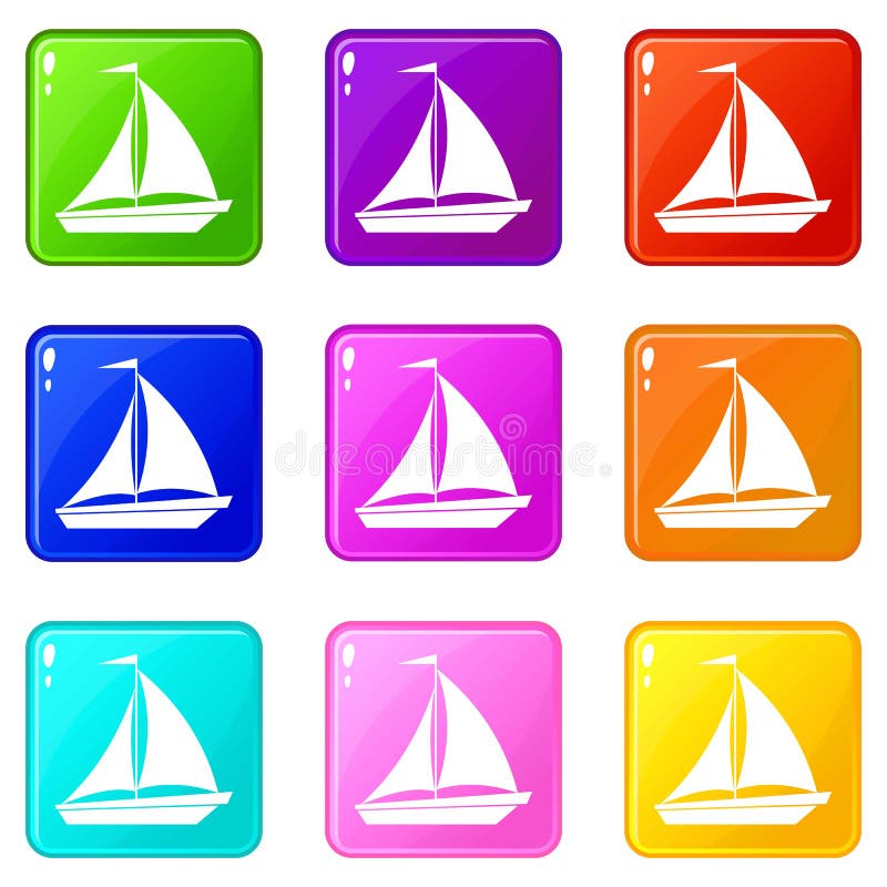 Boat with Sails Icons 9 Set Stock Vector - Illustration of journey ...