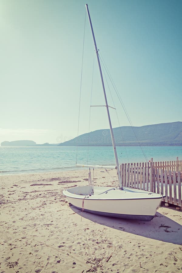 Boat on the Sand in Vintage Tone Stock Image - Image of retro, sardinia ...