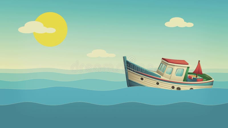 Boat on the Sea Cartoon Look Animation, Loop 4K Stock Video - Video of ...