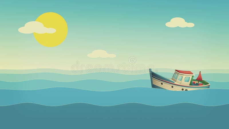 Boat on the Sea Cartoon Look Animation, Loop 4K Stock Footage - Video ...