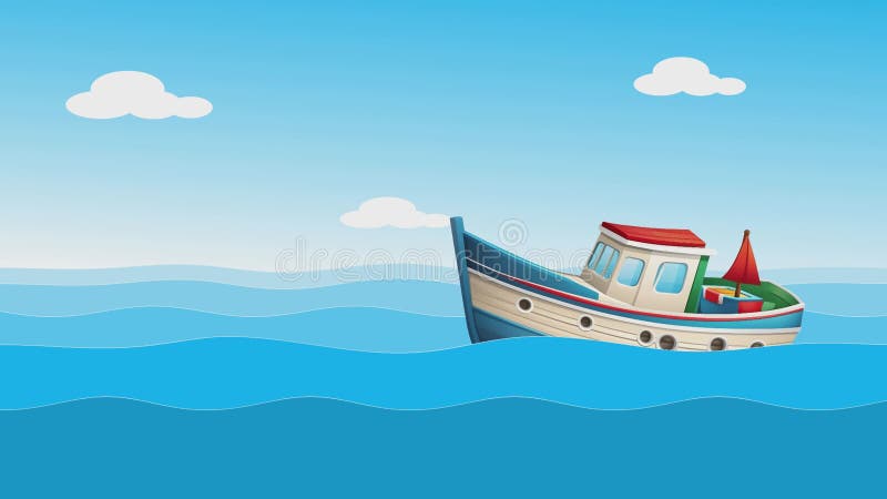Boat on the Sea Cartoon Look Animation, Loop 4K Stock Video - Video of ...