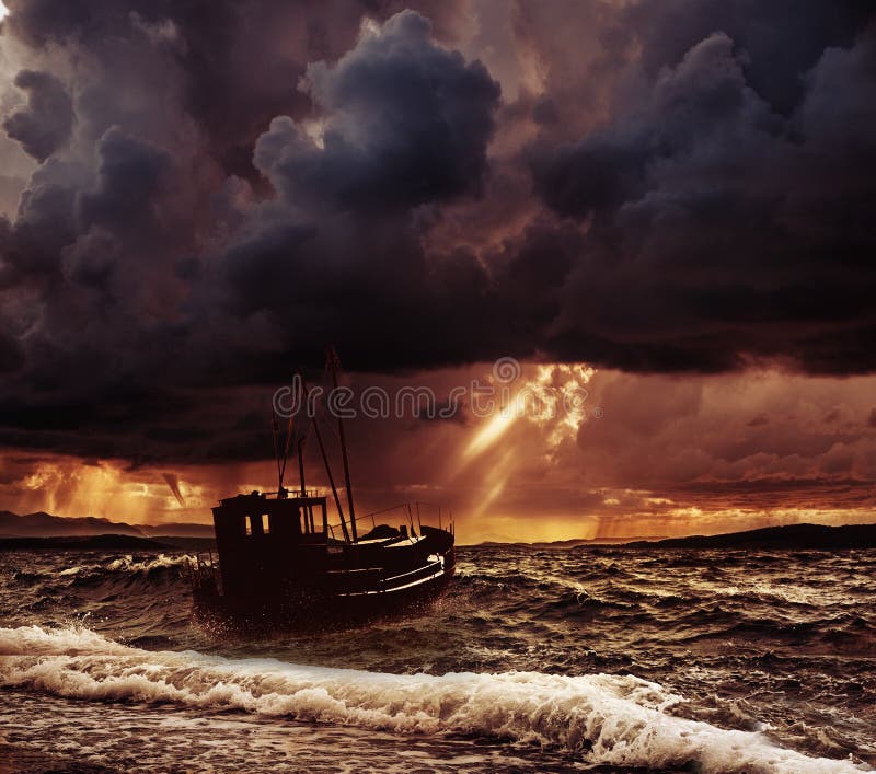 Boat in stormy sea stock image. Image of despair, nature - 43824539