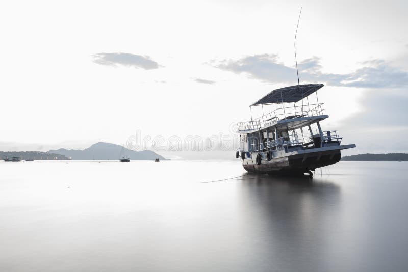 Boat in the Sea Image of High-key,long Exposure Style. Stock Photo ...