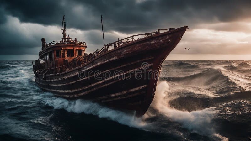 Boat in the Sea a Scary Boat at High Speed in a Sea of Storms, Stock ...