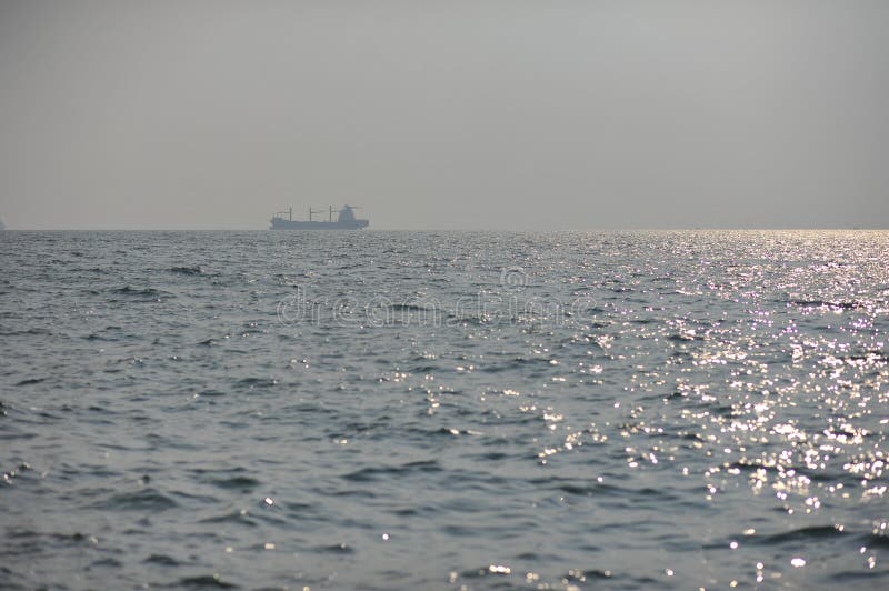 Boat on Sea Surface and Reflection of Sun Stock Photo - Image of ship ...