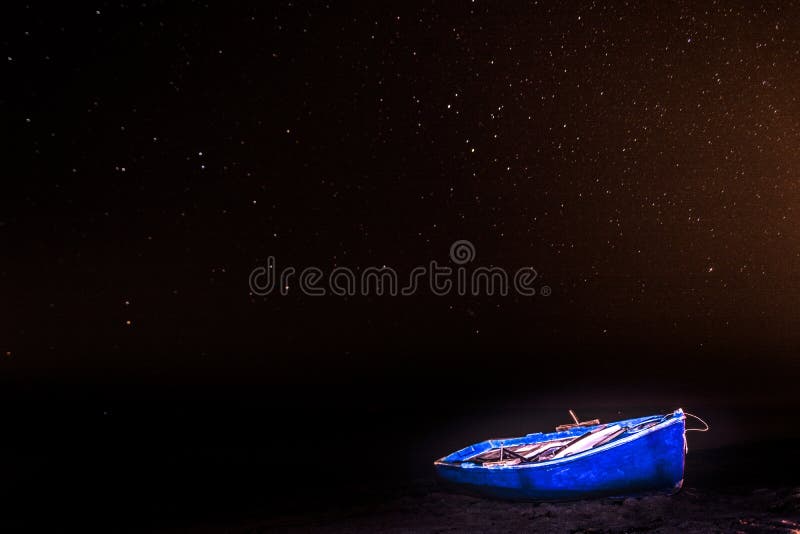 Boat on the Sea Under the Stars in Greece Stock Photo - Image of night ...