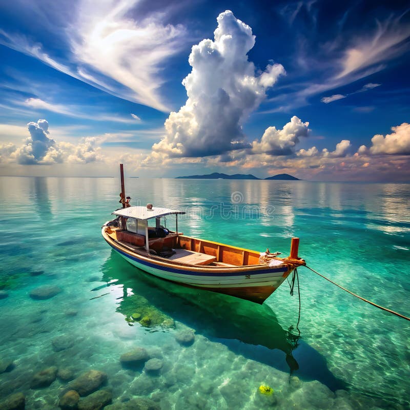 Boat in see clean water stock photo. Image of males - 341601608
