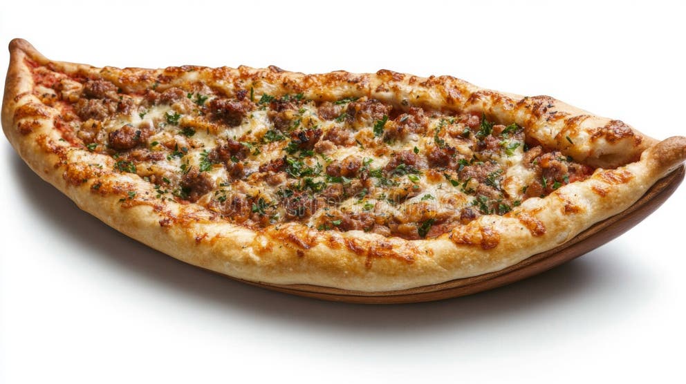 Boat-Shaped Meat and Cheese Pide on White Background Stock Illustration ...