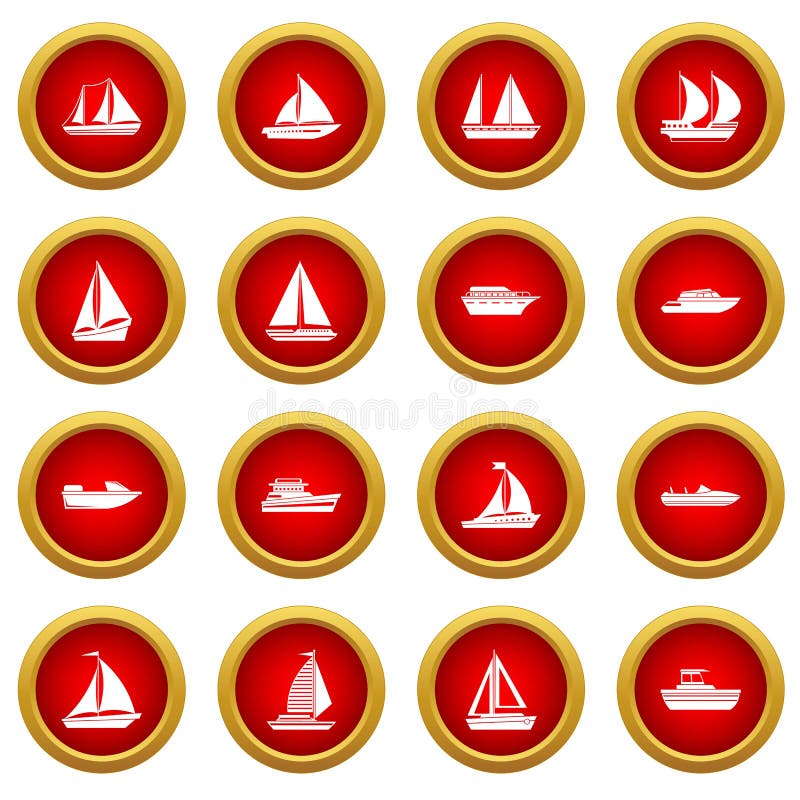 Boat and Ship Icon Red Circle Set Stock Vector - Illustration of ...
