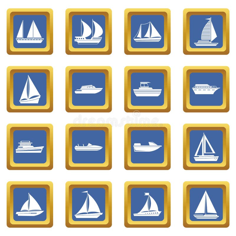 Boat and Ship Icons Set Blue Stock Vector - Illustration of tanker ...
