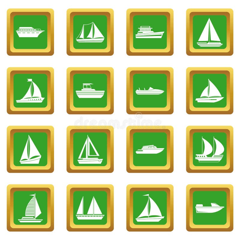 Boat and Ship Icons Set Green Stock Vector - Illustration of symbol ...
