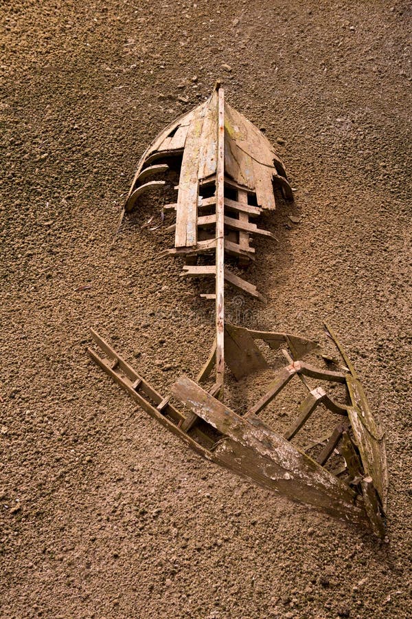 Boat Ship Skeleton Half Buried in Sand Stock Image - Image of coast ...