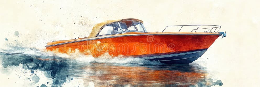 A Boat is Shown in the Water with a Splash of Water Behind it Stock ...