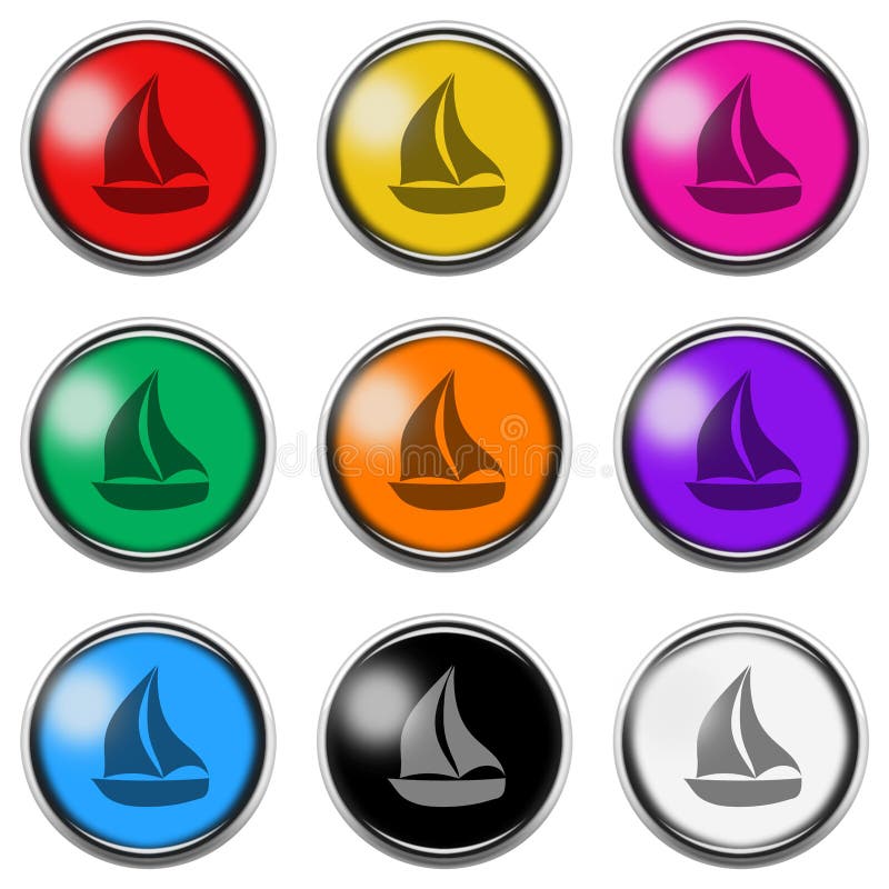 Boat Sign Button Icon Set Isolated on White with Clipping Path 3d ...