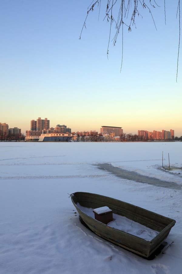 Boat in the snow stock image. Image of boat, freeze - 369380393