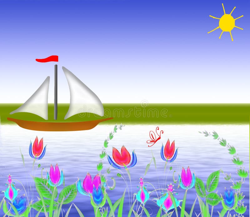 A Boat and Spring Flowers Illustration Stock Illustration ...