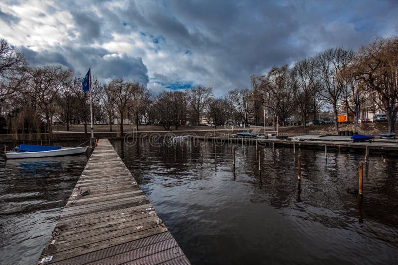 Boat station in Hamburg stock image. Image of attraction - 69048623