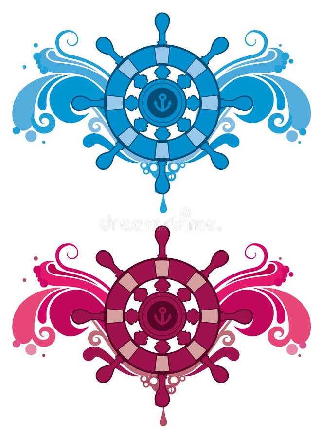 Boat Steering Wheel Symbol in Golden Shield Logo of Marine Ship ...