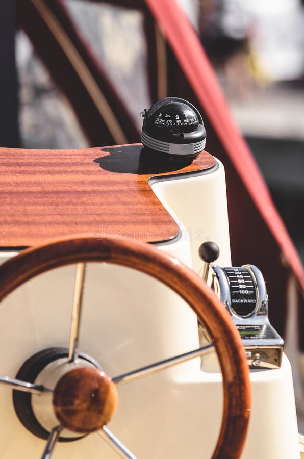 Boat Steering Wheel with Compass Stock Photo - Image of button, yacht ...