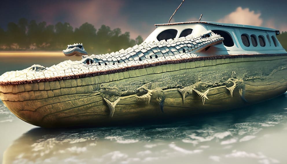 A Boat in the Style of a Crocodile Stock Illustration - Illustration of ...