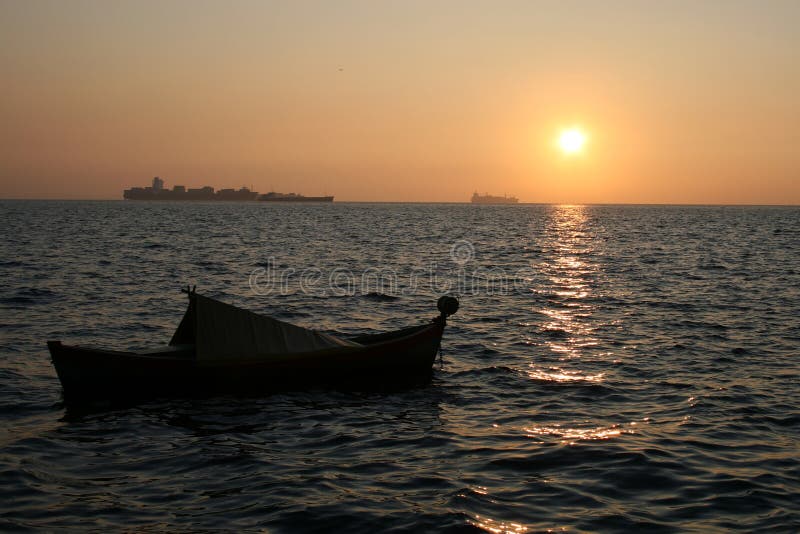 Boat at sunset stock image. Image of romantic, small, light - 3903835
